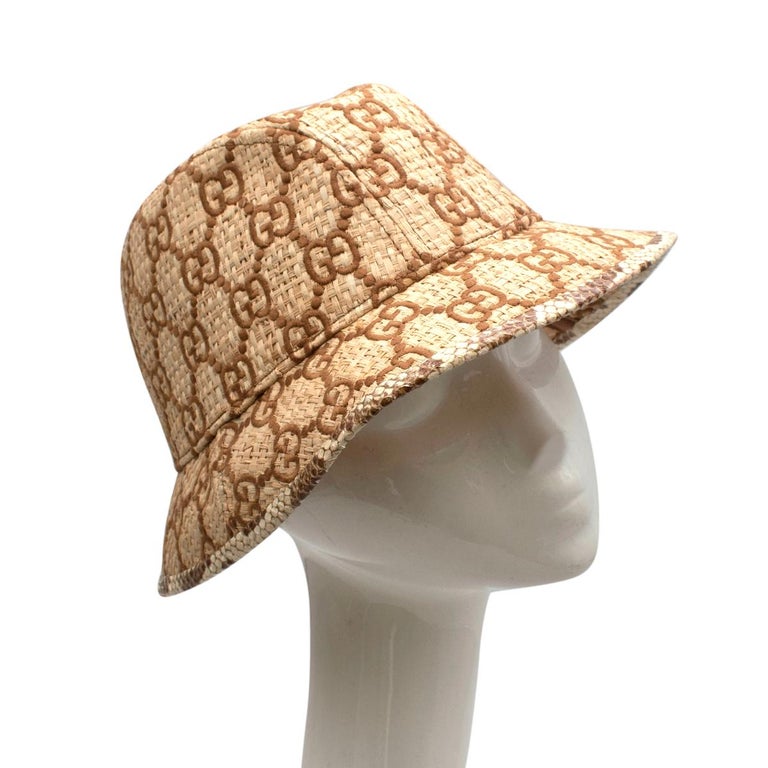Gucci GG Supreme Snakeskin Trimmed Raffia Fedora - Size L For Sale at ...