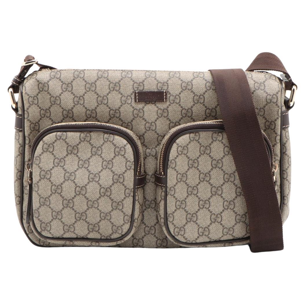 Gucci GG Supreme Two Front Pocket Messenger Bag Dark Brown For Sale at ...