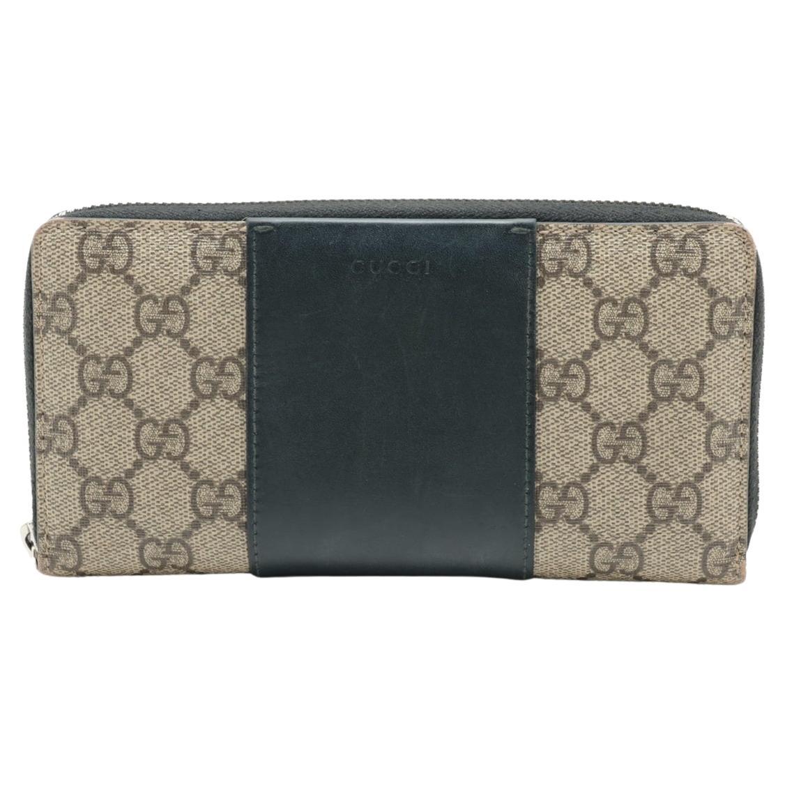 Gucci GG Supreme Zippy Long Wallet Beige x Black For Sale at 1stDibs