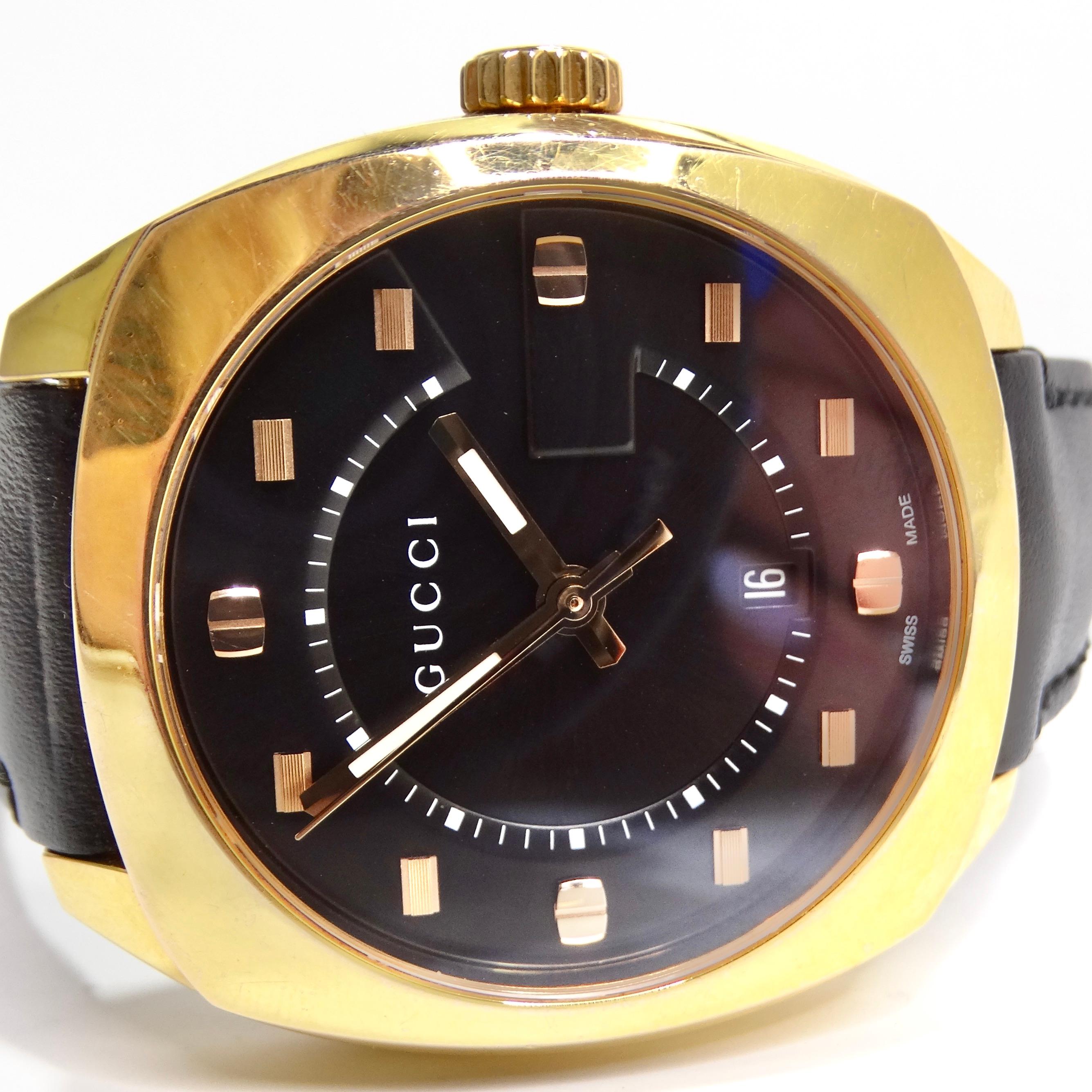 Gucci GG2570 Gold Tone Black Leather Watch For Sale at 1stDibs