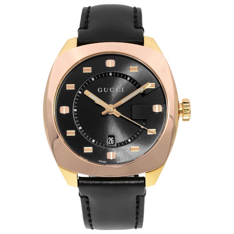 Gucci GG2570 Stainless Steel Gold Tone Black Dial Quartz Men''s Watch ...