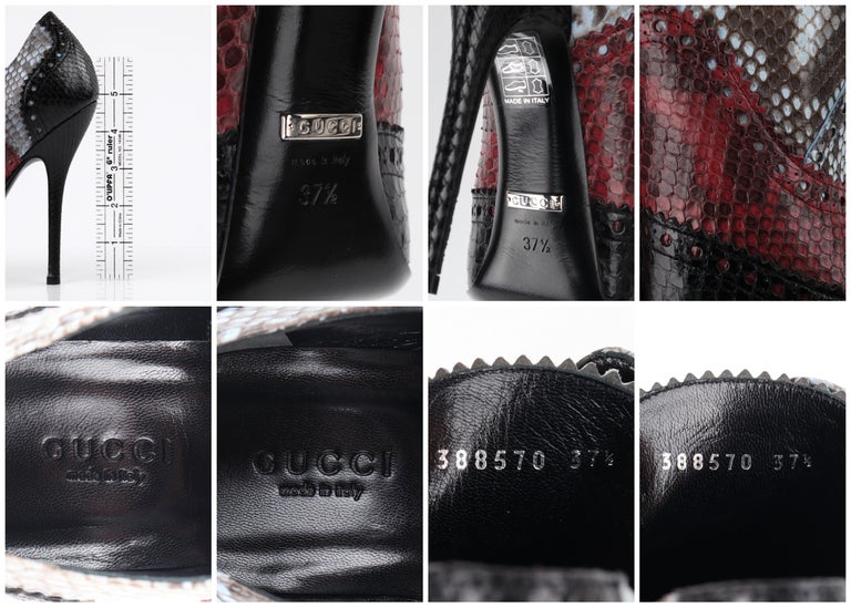 GUCCI "Gia" Multicolor Python Skin Leather Brogue Stiletto Ankle Boots ...