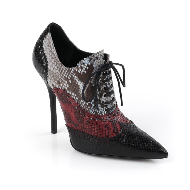 GUCCI "Gia" Multicolor Python Skin Leather Brogue Stiletto Ankle Boots ...