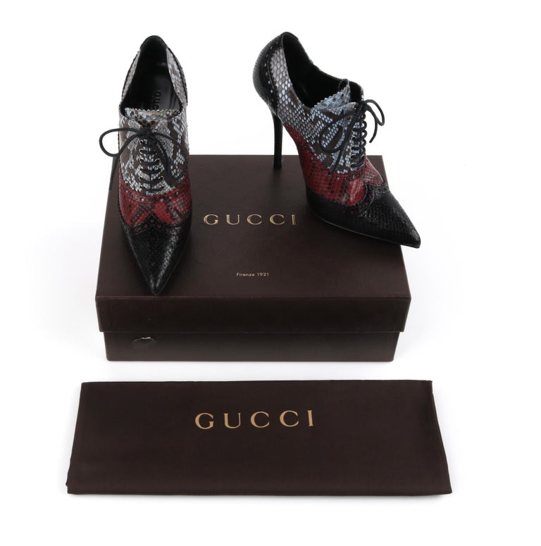 GUCCI "Gia" Multicolor Python Skin Leather Brogue Stiletto Ankle Boots ...
