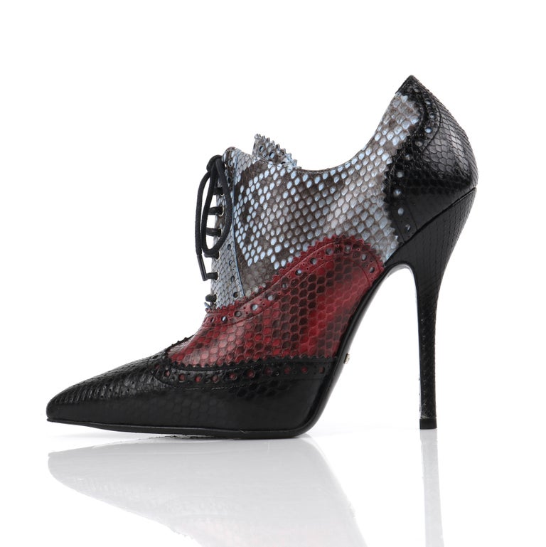 GUCCI "Gia" Multicolor Python Skin Leather Brogue Stiletto Ankle Boots ...