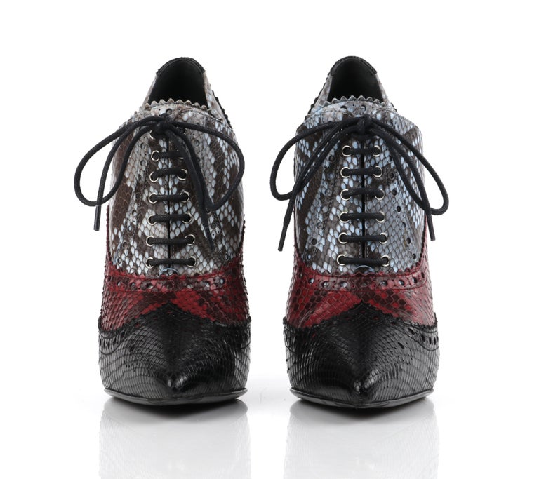 GUCCI "Gia" Multicolor Python Skin Leather Brogue Stiletto Ankle Boots ...