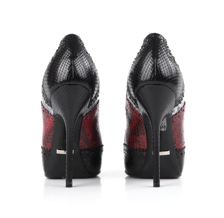 GUCCI "Gia" Multicolor Python Skin Leather Brogue Stiletto Ankle Boots ...