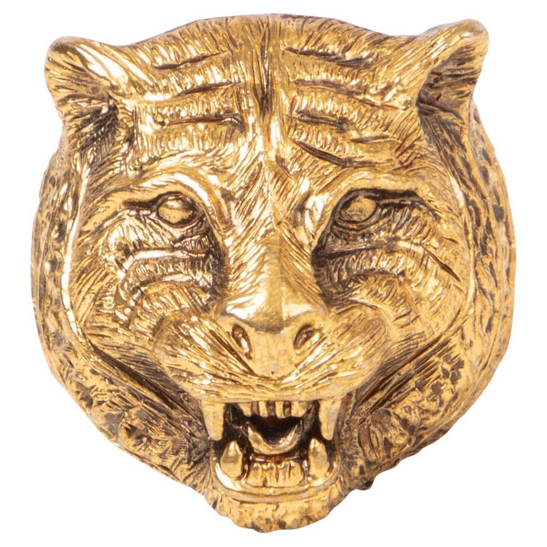 GUCCI gold ANGER GARDEN FELINE HEAD Ring 10 For Sale at 1stDibs