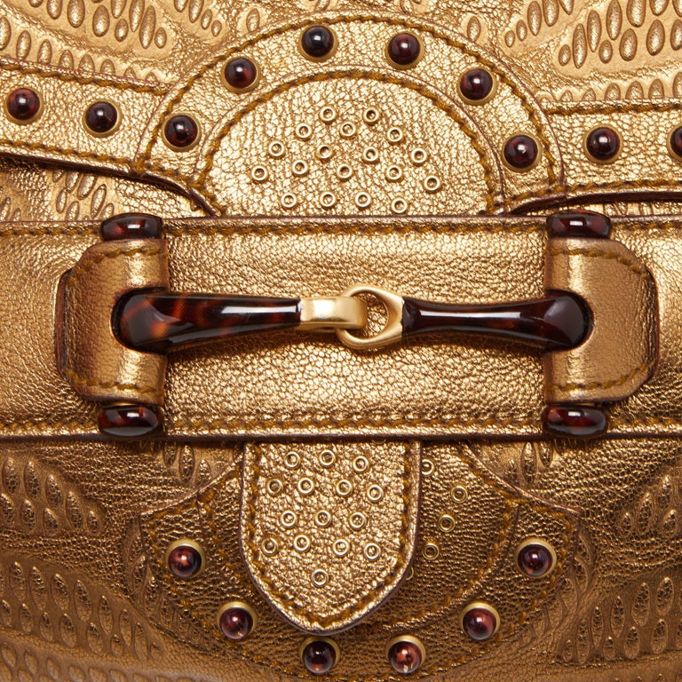 Gucci Gold Embossed Leather Pelham Runway Flap Bag For Sale at 1stDibs