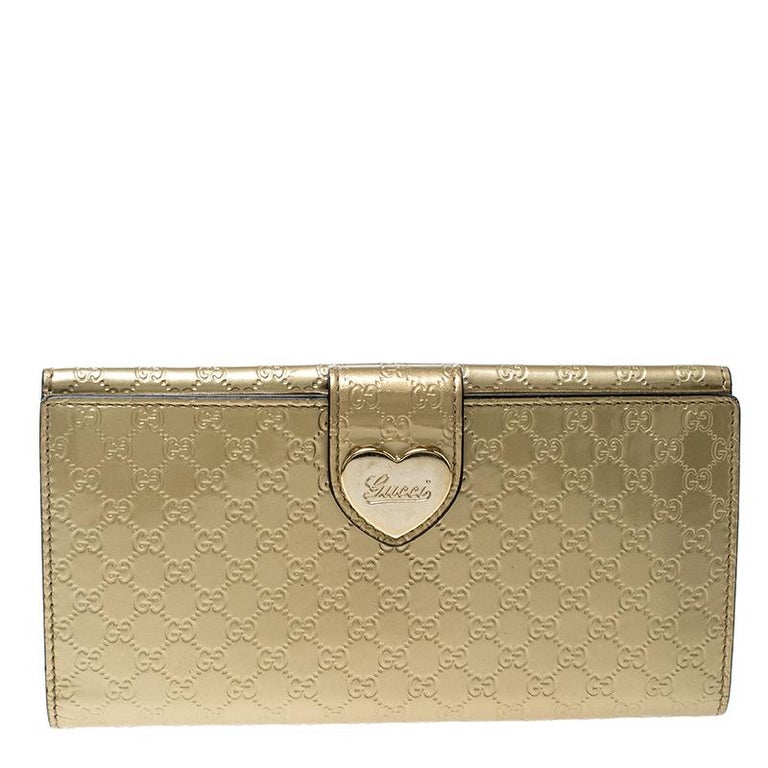 Gucci Gold Guccissima Patent Leather Heart Continental Wallet at 1stDibs