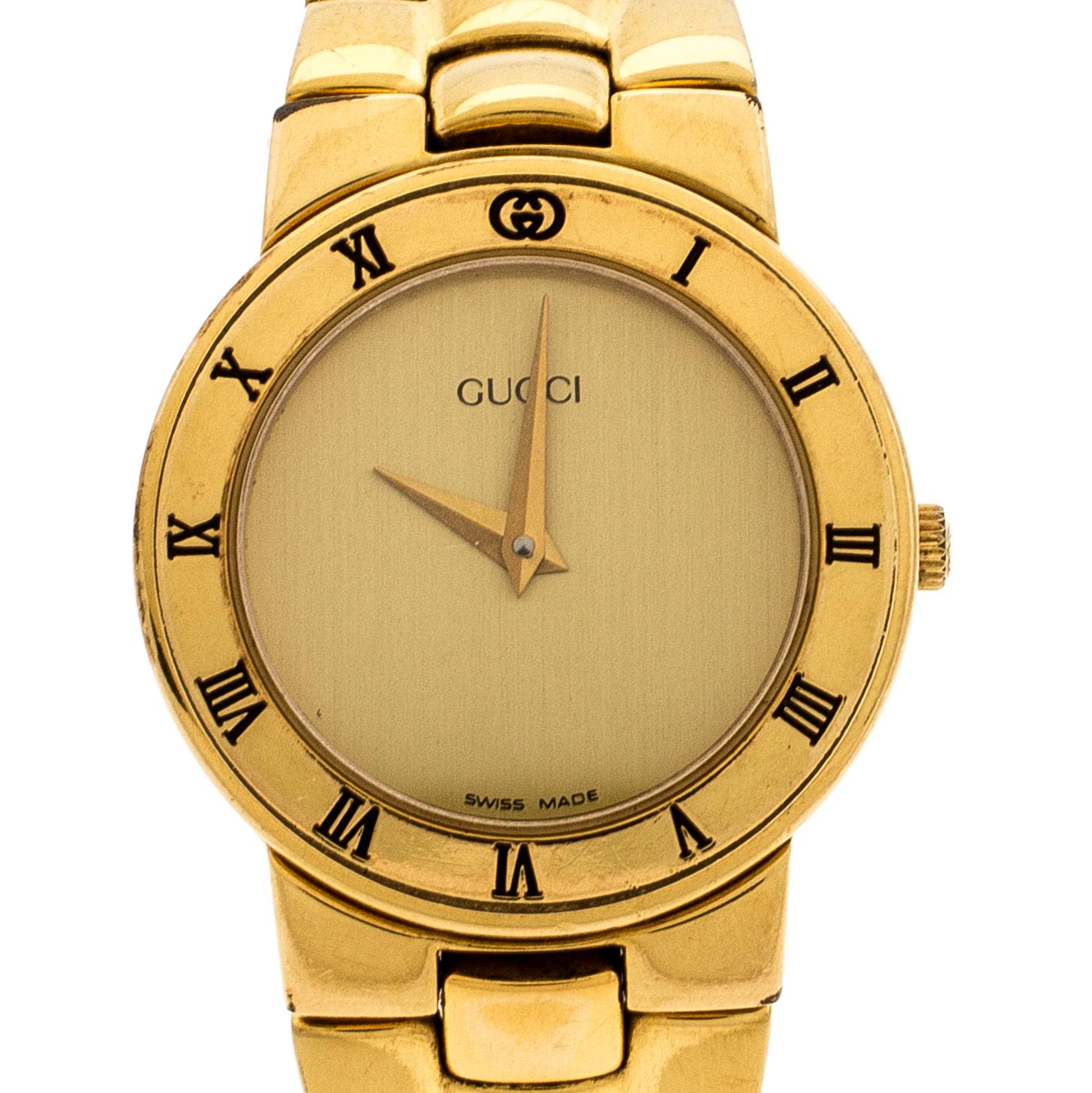 Gucci Golden Gold Plated 3300.2.L Women's Wristwatch 25MM For Sale at ...