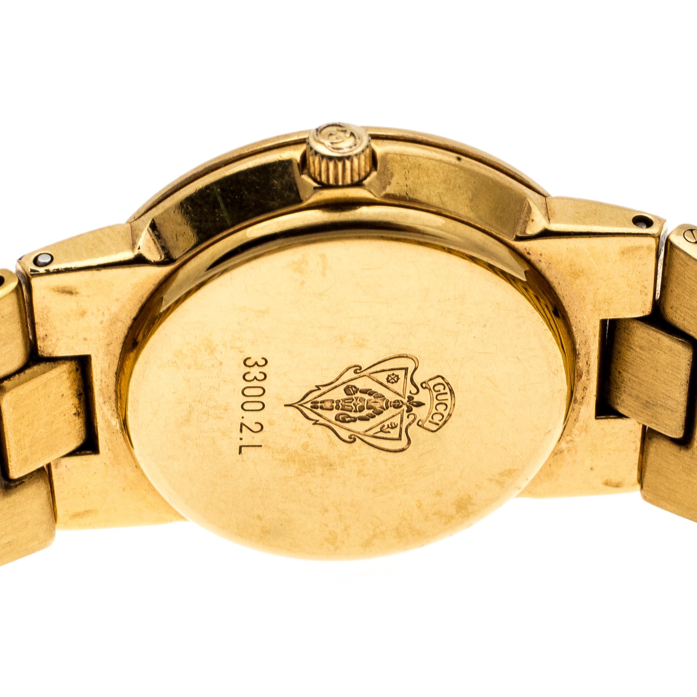 Gucci Golden Gold Plated 3300.2.L Women's Wristwatch 25MM For Sale at ...