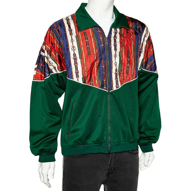 Gucci Green Belt Printed Silk and Jersey Technical Jacket L For Sale at ...