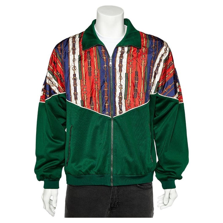 Gucci Green Belt Printed Silk and Jersey Technical Jacket L For Sale at ...