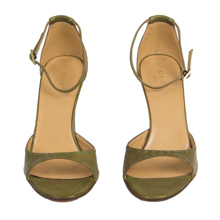 GUCCI green leather ANKLE STRAP Sandals Shoes 40 C For Sale at 1stDibs