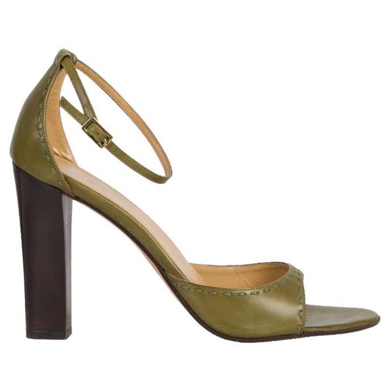 GUCCI green leather ANKLE STRAP Sandals Shoes 40 C For Sale at 1stDibs