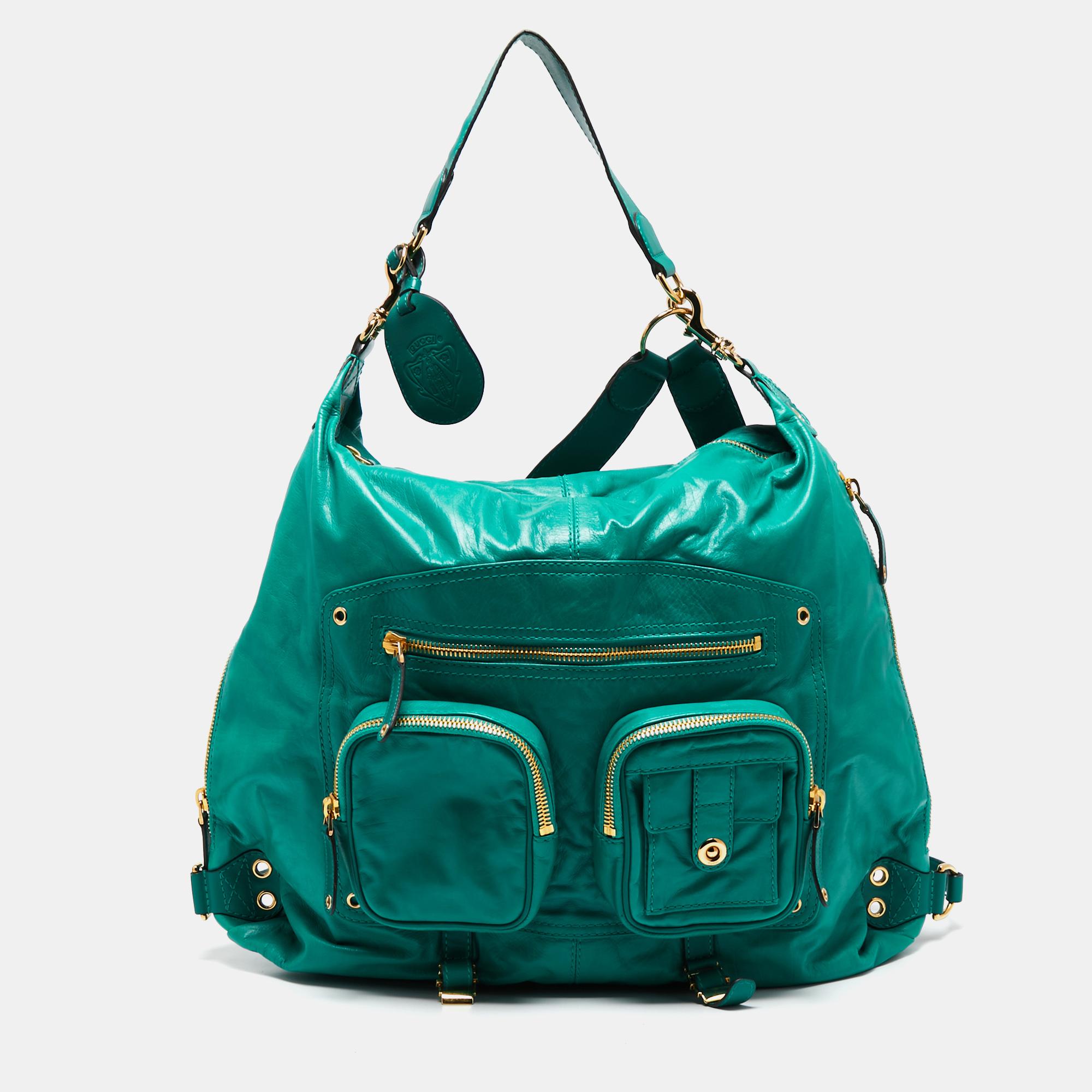 Gucci Green Leather Large Darwin Convertible Backpack For Sale at ...