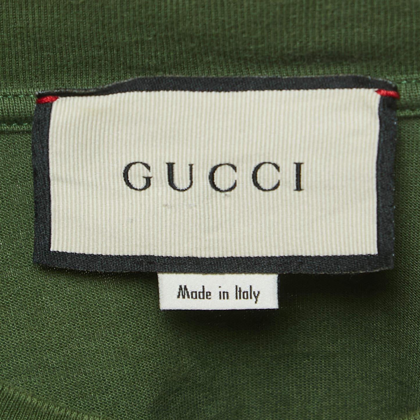 Gucci Green Logo Print Cotton Crew Neck Half Sleeve T-Shirt S For Sale ...