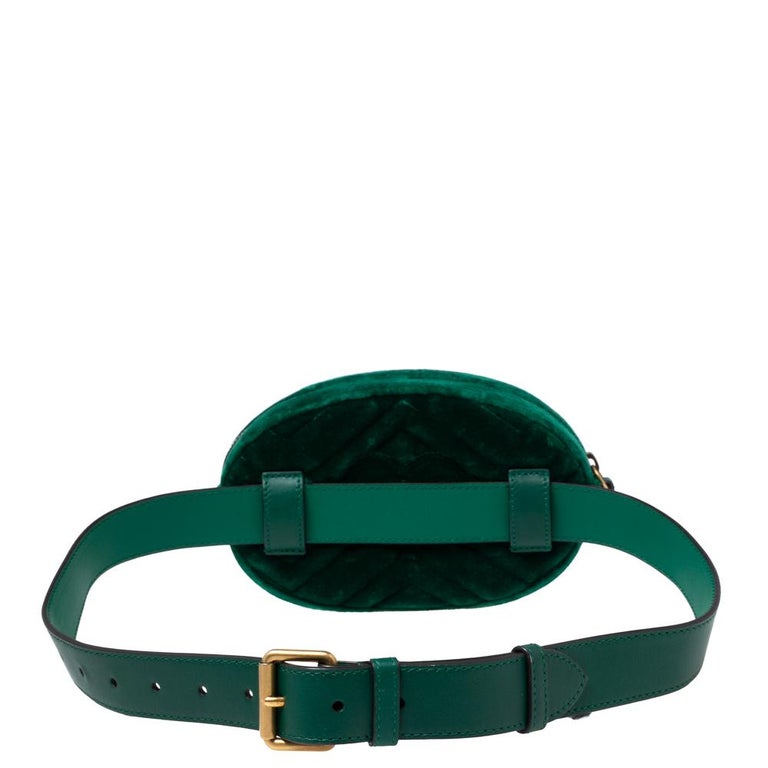 Gucci Green Matelassé Velvet GG Marmont Belt Bag For Sale at 1stDibs