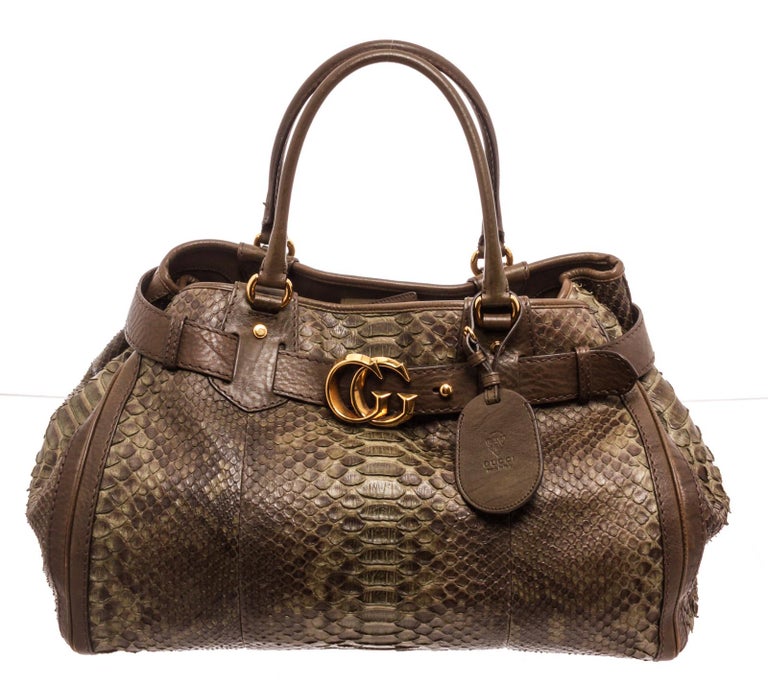 Gucci Green Python GG Running Tote Bag For Sale at 1stDibs