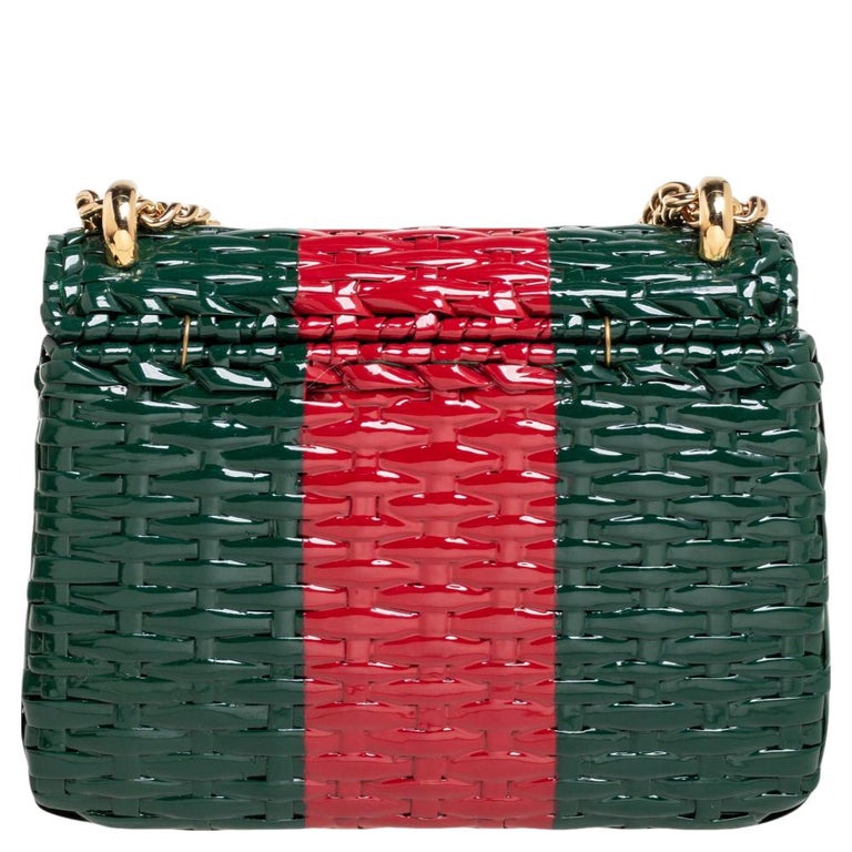 Gucci Green/Red Glazed Wicker Small Linea Cestino Shoulder Bag at ...