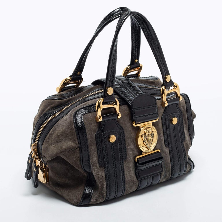 Gucci Grey/Black Suede and Patent Leather Medium Aviatrix Boston Bag ...