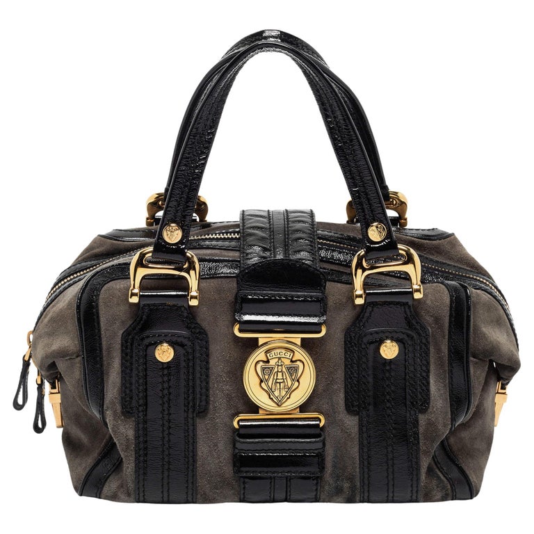 Gucci Grey/Black Suede and Patent Leather Medium Aviatrix Boston Bag ...