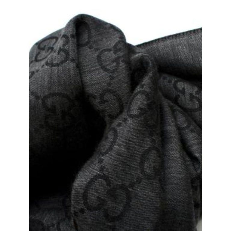 Gucci Grey and Black Wool and Silk Monogram Scarf For Sale at 1stDibs