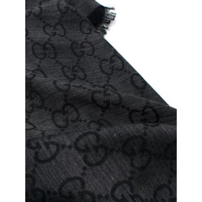 Gucci Grey and Black Wool and Silk Monogram Scarf For Sale at 1stDibs