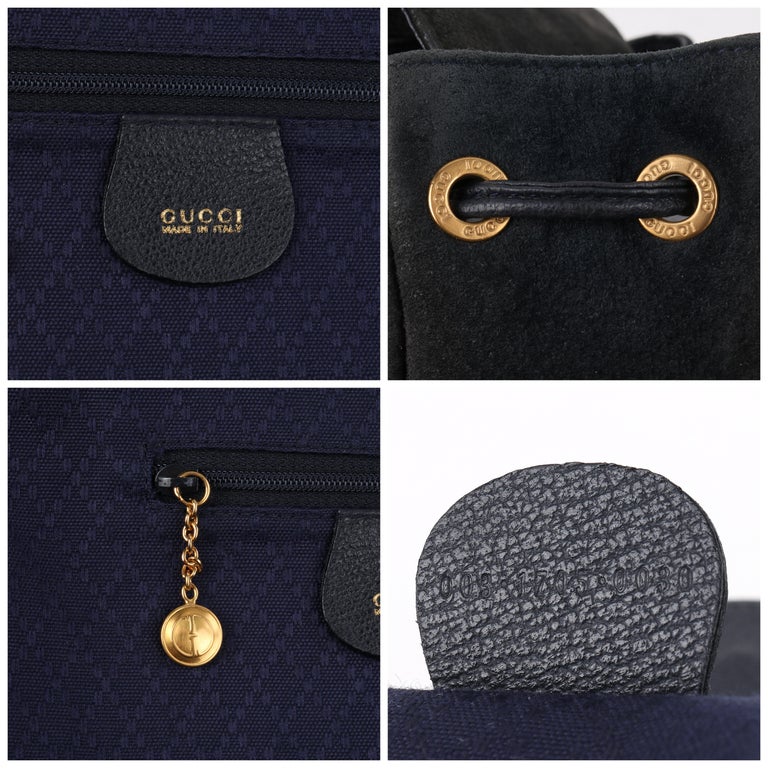 GUCCI Grey-Blue Suede and Leather Bamboo Handle Mini Drawstring ...