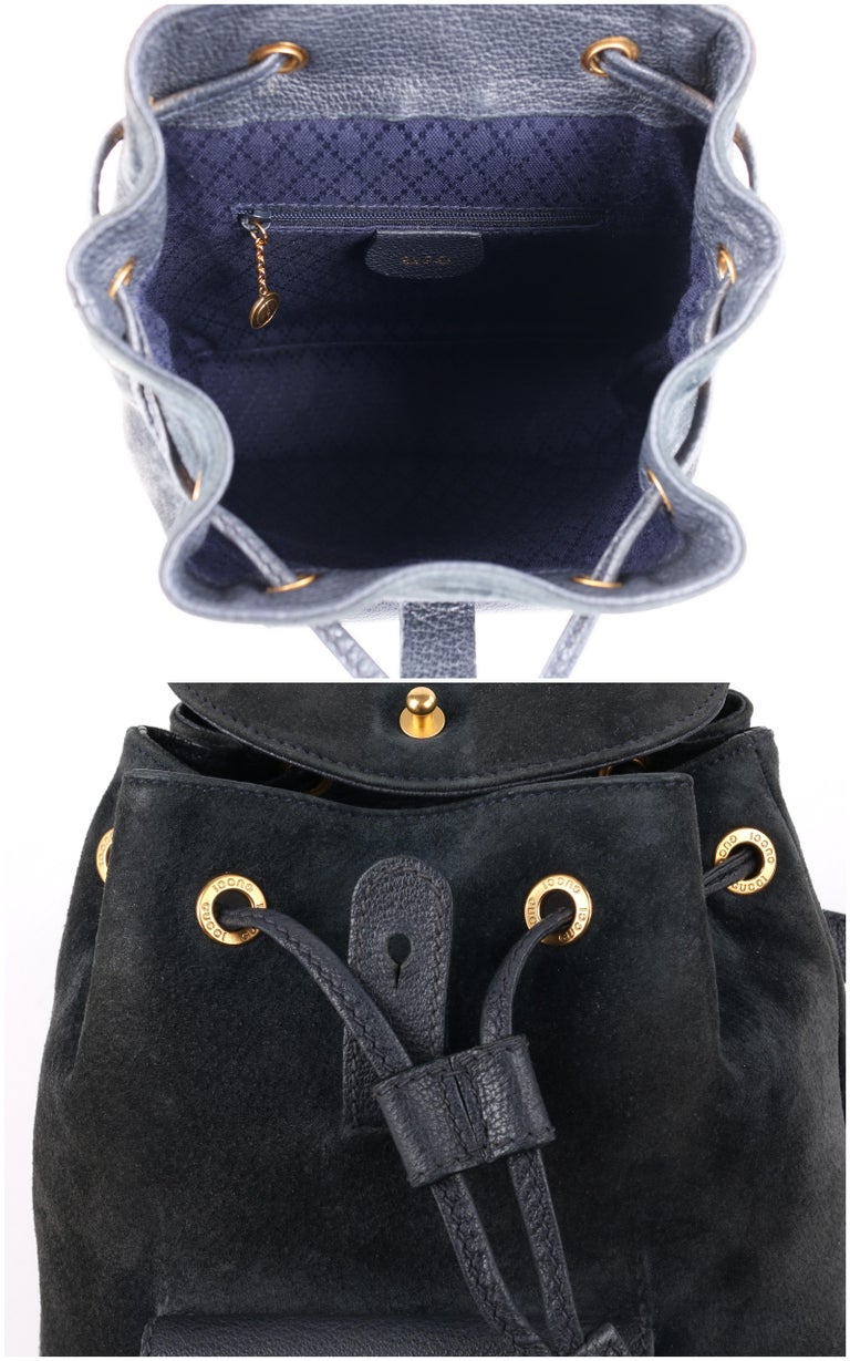 GUCCI Grey-Blue Suede and Leather Bamboo Handle Mini Drawstring ...