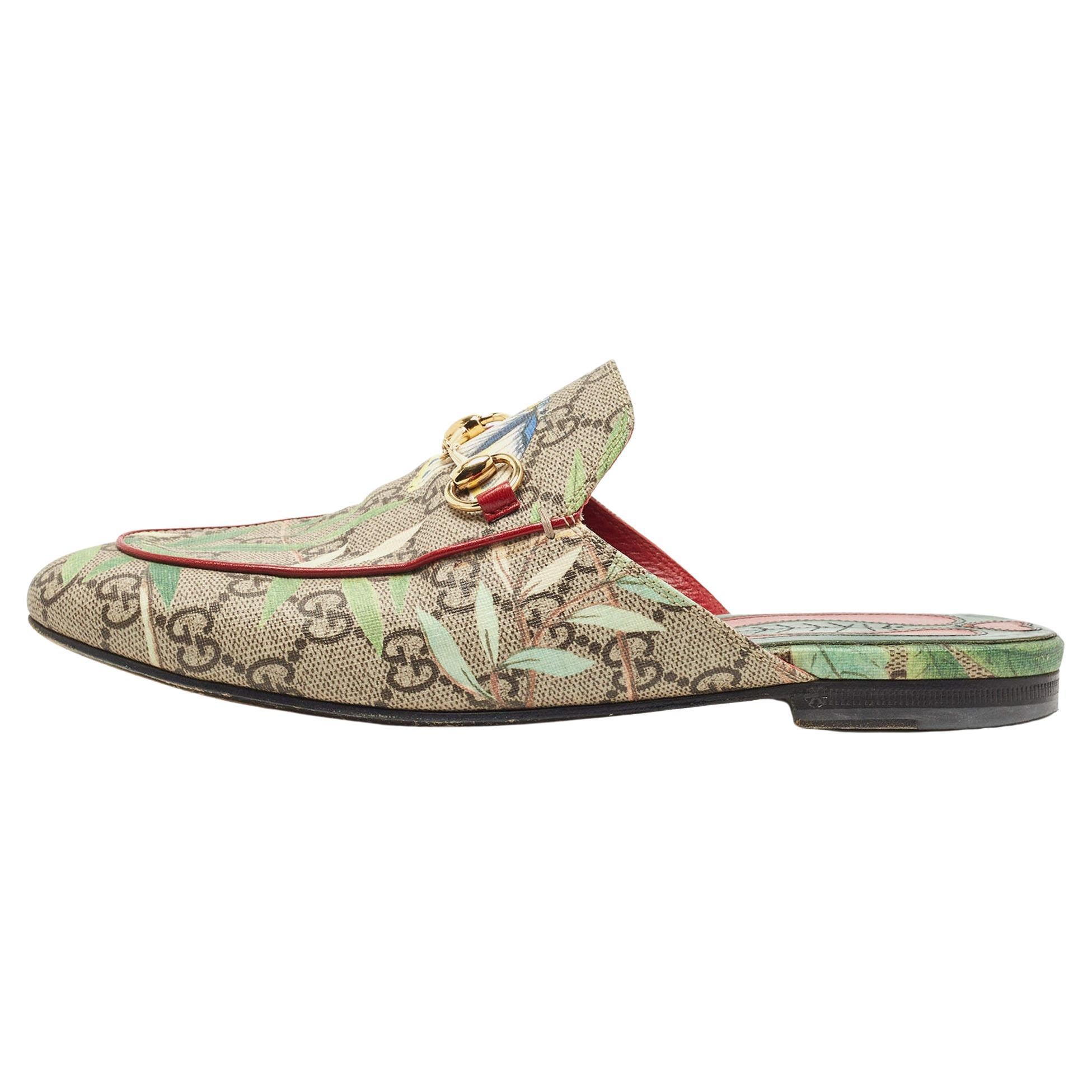 Gucci Grey GG Canvas Princetown Mules Size 37 For Sale at 1stDibs