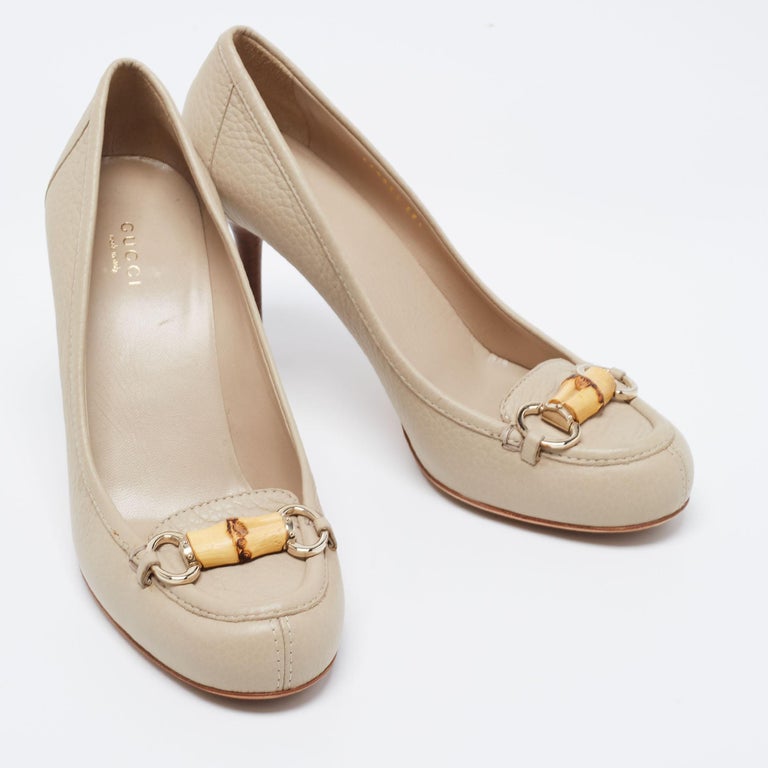 Gucci Grey Leather Bamboo Horsebit Loafer Pumps Size 39.5 For Sale at ...