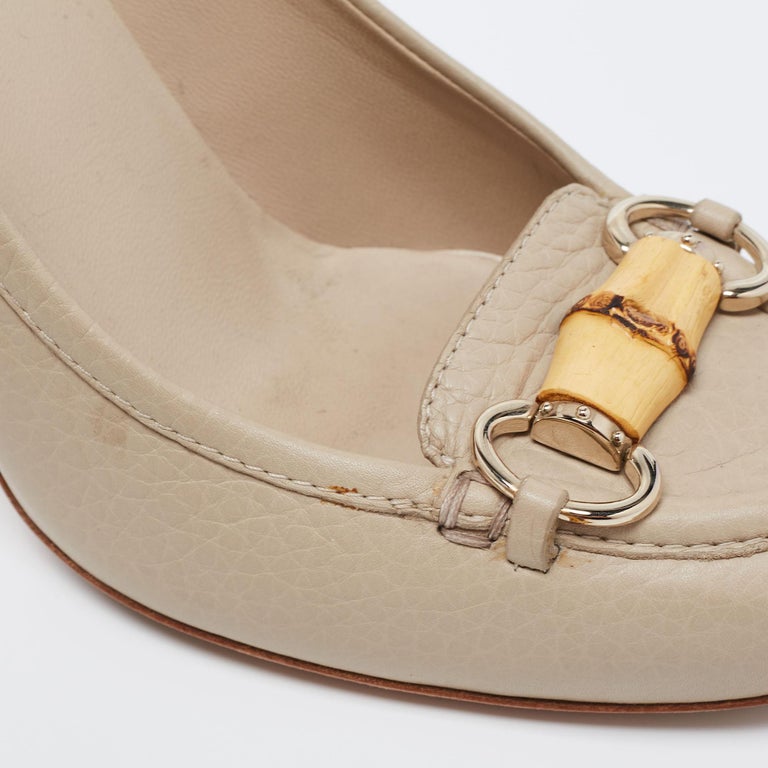 Gucci Grey Leather Bamboo Horsebit Loafer Pumps Size 39.5 For Sale at ...