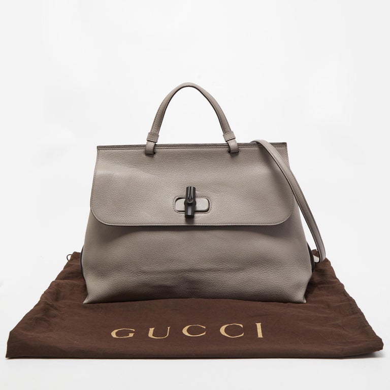 Gucci Grey Leather Large Bamboo Daily Top Handle Bag For Sale at 1stDibs