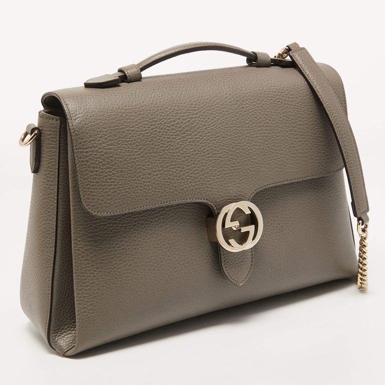 Gucci Grey Leather Medium Interlocking G Top Handle Bag For Sale at 1stDibs
