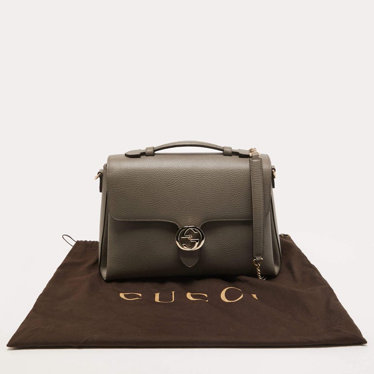 Gucci Grey Leather Medium Interlocking G Top Handle Bag For Sale at 1stDibs