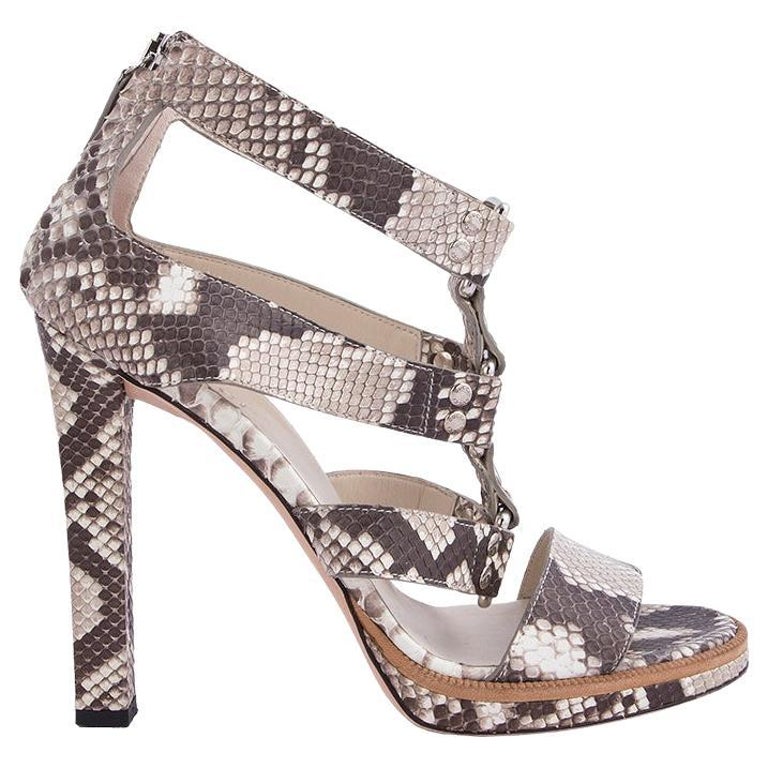 GUCCI grey PYTHON T-STRAP Sandals Shoes 37.5 For Sale at 1stDibs