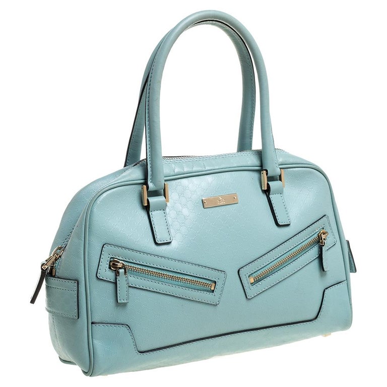 GUCCI Gucci Light Blue Micro Guccissima Leather Capri Bowler Bag at ...