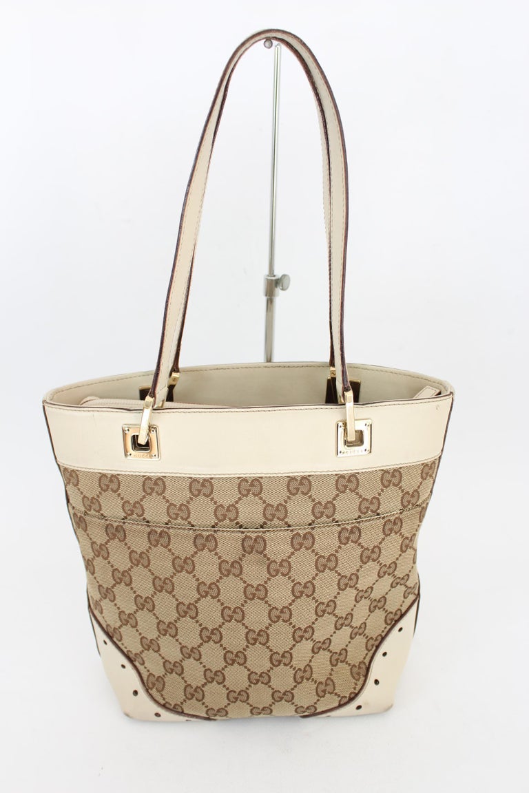 Gucci Guccissima GG Punch Beige Leather Canvas Monogram Tote Bag 1990s ...