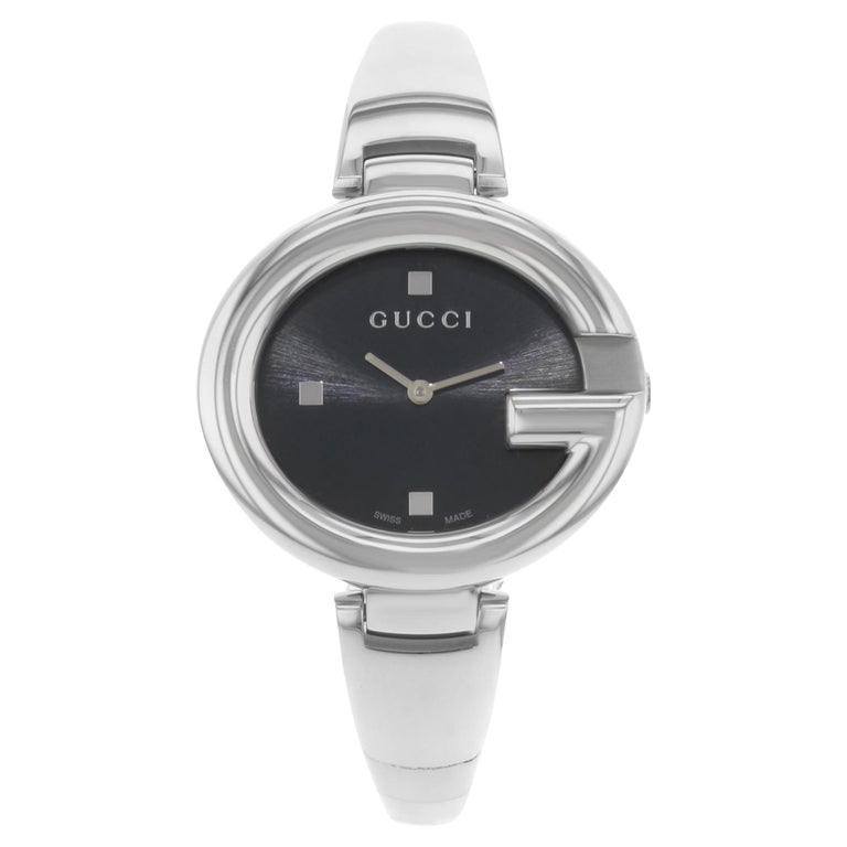 Gucci Guccissima Steel Black Dial Oval Quartz Ladies Bangle Watch ...