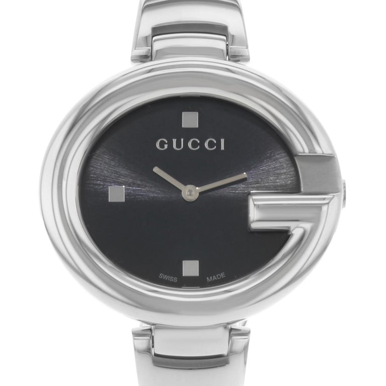 Gucci Guccissima Steel Black Oval Dial Quartz Ladies Bangle Watch ...
