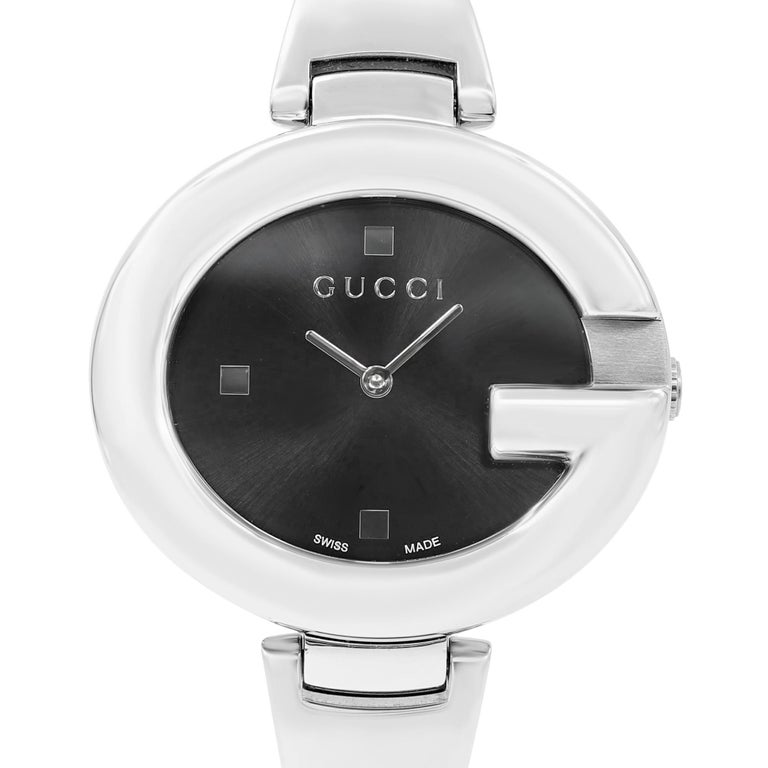 Gucci Guccissima Steel Black Oval Dial Quartz Ladies Bangle Watch ...