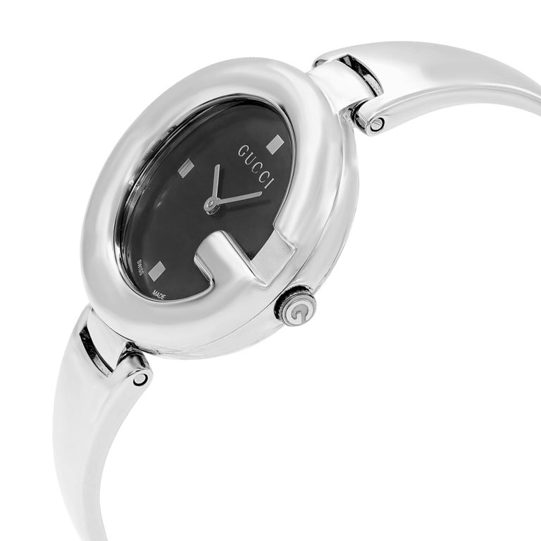 Gucci Guccissima Steel Black Oval Dial Quartz Ladies Bangle Watch ...
