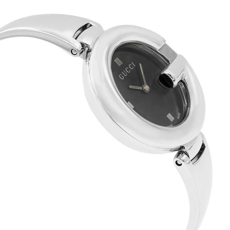 Gucci Guccissima Steel Black Oval Dial Quartz Ladies Bangle Watch ...