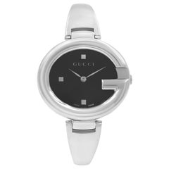 Gucci Horsebit Black Mother of Pearl Steel Quartz Ladies Bangle Watch ...