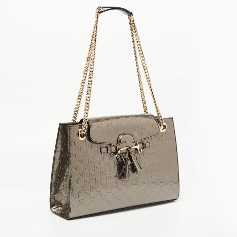 Gucci Gun Metal Guccissima Patent Leather Large Emily Chain Shoulder ...