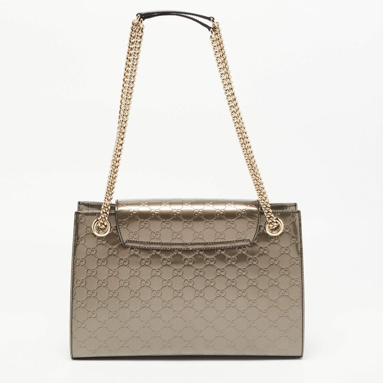 Gucci Gun Metal Guccissima Patent Leather Large Emily Chain Shoulder ...