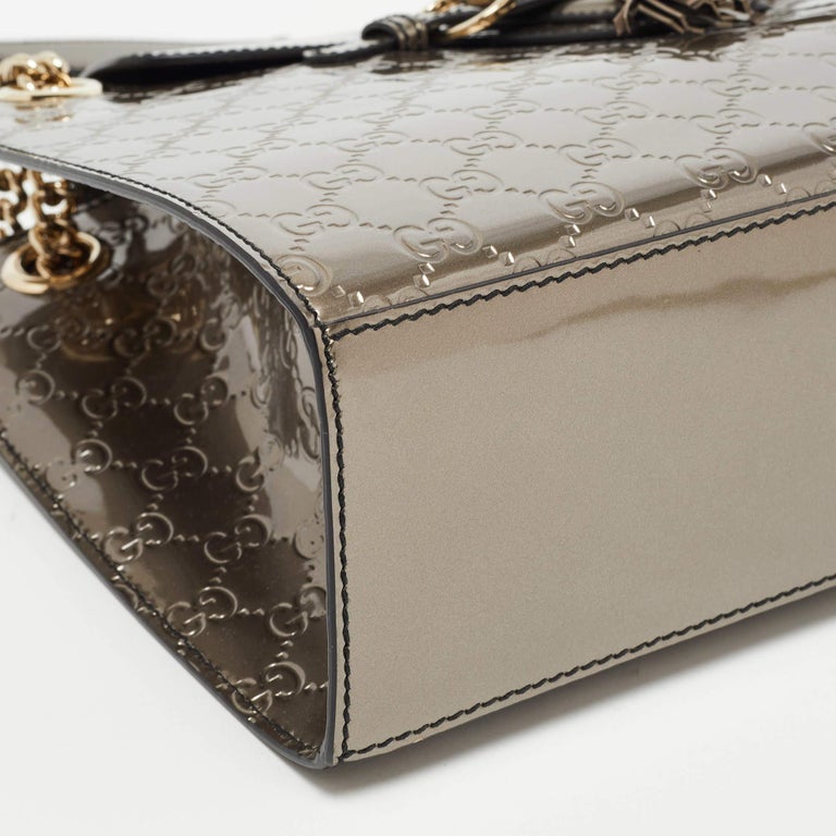 Gucci Gun Metal Guccissima Patent Leather Large Emily Chain Shoulder ...