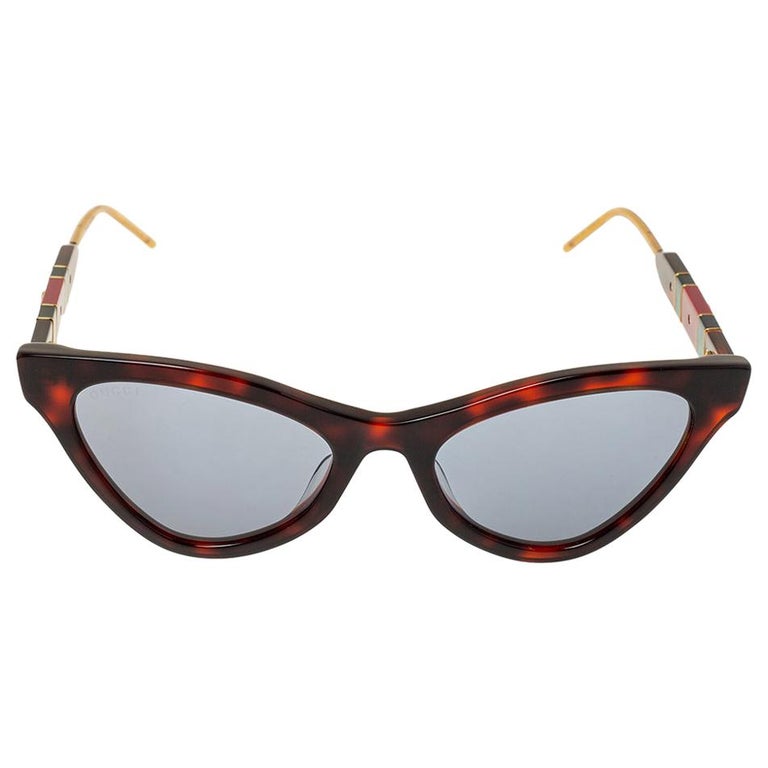 Gucci Havana/Grey Interlocking GG GG0597S Cat Eye Sunglasses at 1stDibs